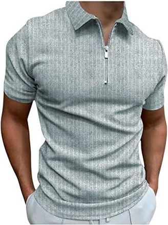 Generic Polo &agrave; manches courtes pour homme - Polo avec fermeture &eacute;clair 1/4 - Sweat-shirt avec col rabattu - T-shirt de sport uni - T-shirt de course respirant