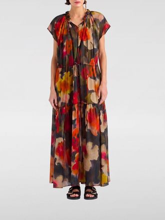 Momoni Tunique longue Otero en soie &agrave; imprim&eacute; floral avec manches courtes