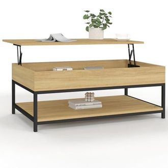 IDMarket Table Basse Plateau relevable intégral rectangulaire Detroit et étagère inférieure Design Industriel