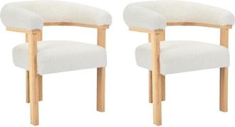Pascal Morabito Pascal Morabito - Lot de 2 chaises avec accoudoirs en tissu bouclette et bois dhévéa naturel - Blanc - livelia de