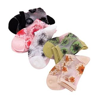 Holibanna Chaussettes Transparentes Femmes - Lot De 5 Paires En Dentelle Avec Motif Floral Chaussettes En Maille Pour Le Printemps Et LÉté