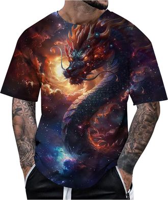 Generic Herren T-Shirt mit Drachen-Motiv, f&uuml;r den Sommer, kurz&auml;rmelig, Oberteil mit Tiermotiv, Grafik-Shirt Armbanduhr Alt (Dark Blue, XXL)