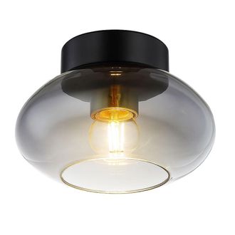 Globo Lighting Deckenlampe Rauchglas Deckenleuchte Glas Rauchglas Deckenleuchte Vintage, Retrodesign Wohnzimmer, Metall schwarz, 1x LED 7W 806Lm warmwei&szlig;, DxH 18x13 