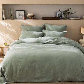 Matt & Rose Parure de lit Unie Double Gaze DE Coton 260x240cm | 100% Coton de qualit&eacute; sup&eacute;rieure | Oeko-TEX | Housse de Couette 260x240cm + 2 Taies doreiller 65x6