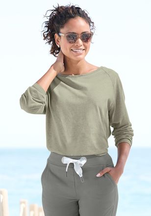 Elbsand Longsleeve ELBSAND Tira, Damen, Gr. XXL (44), grün (grün meliert), Jersey, Obermaterial: 50% Baumwolle, 50% Polyester, meliert, figurumspielend hüftla