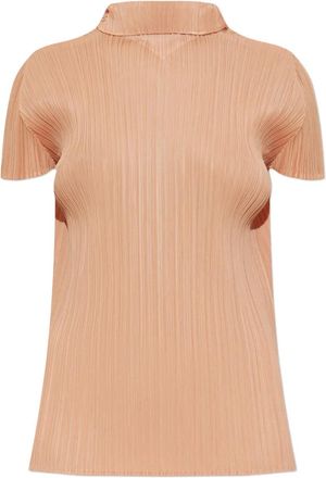 Pleats Please Issey Miyake blouse plissée à col montant - Orange