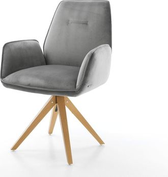 DELIFE Esszimmerstuhl Zoa-Flex Samt Grau Holzgestell kantig Natur Taschenfederkern, Esszimmerst&uuml;hle