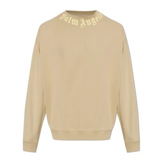 Palm Angels Homme, Sweatshirts et sweats &agrave; capuche, Beige, Taille: S SweaT-shirt &agrave; logo sur le col