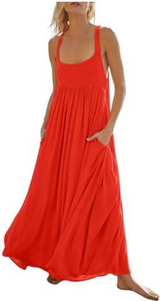 Generic Robe amincissante 2026 &agrave; taille mince en mousseline de soie &agrave; suspendre pour femme, robe d&eacute;t&eacute; smock&eacute;e ample avec fente lat&eacute;rale, robe de plage fluide 