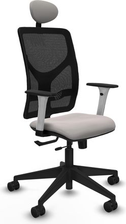 Piqueras y Crespo Computerstuhl mit wei&szlig;en und schwarzen Armlehnen, h&ouml;henverstellbarer Lendenwirbelst&uuml;tze und festem Kopfteil, ausgestattet mit Syncro/Traslack. Schwarz