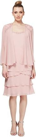 S.L. Fashions Robe Veste &agrave; Volants avec Ornements pour Femme (Petite et r&eacute;guli&egrave;re) Occasion sp&eacute;ciale, Rose d&eacute;lav&eacute;, 46