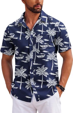 Coofandy Hawaii Hemd Männer Kurzarm SStrandhemd Herren Sommer Hemd Button Down Freizeit Kurzarmhemd mit Tasche SP50 M