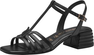 Tamaris Damen Sandalen mit Absatz Leder Blockabsatz Sommer; BLACK LEATHER/schwarz; 40 EU