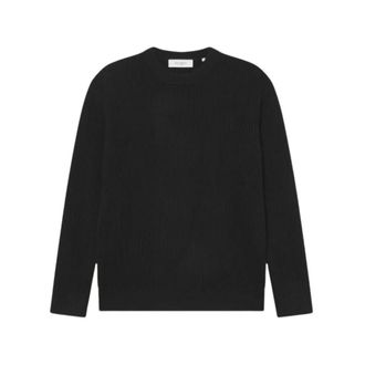 Les Deux Homme, Pulls, Noir, Taille: M Eddie Wool Rib Crewneck Knit