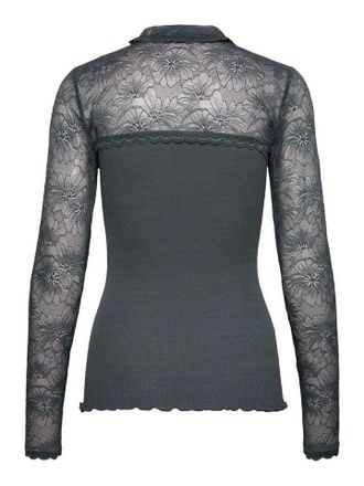 Rosemunde Langarmshirt Beatha lace shirt Langarm, mit Polokragen und Kn&ouml;pfen, mit Spitze, Seidenmix