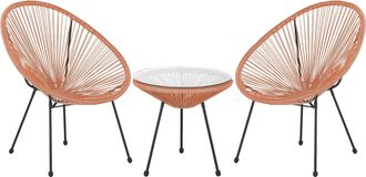 Beliani Lustiges Balkonset 2 Stühle 1 Tisch Spaghetti Stil Rattan orange Acapulco II