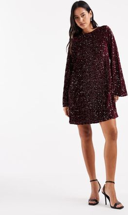 Pieces Robe courte ornée de sequins avec ruban noué dans le dos - Bordeaux-Rouge