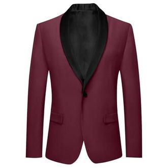 Generic Veste pour homme - Coupe ajust&eacute;e - Avec col ch&acirc;le - 1 bouton - &Eacute;l&eacute;gante couleur contrast&eacute;e - Blazer - Pour affaires, mariage, f&ecirc;te, 009-vin, XXL