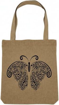 Fabulous Sac Shopping Tote Bag Aspect Lin - Dessin de Papillon Arabesque Noir Animaux Nature - Sac de Courses Toile Epaisse 360g Beige Naturel Cabas Port&eacute; Epau