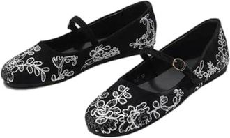 Generic JCVBN - Chaussures Mary Jane d&eacute;t&eacute; pour femme, faites &agrave; la main, broderies florales, mocassins avec sangle &agrave; boucle pour femme, Noir, 35.5 EU