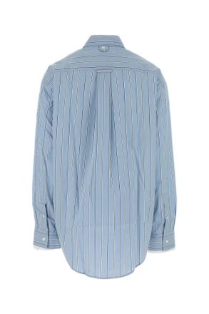 Ami Womens Embroidered Poplin Oversize Shirt Bleu Cachemire-Ivoire Exterior: Cotton Camicie Cachemire/ivoire