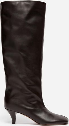 Arket Weicher Kniehoher Lederstiefel Mit Faltenwurf -Braun
