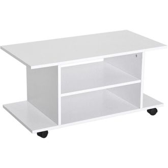 HOMCOM Homcom - Meuble TV bas &agrave; roulettes 80L x 40l x 40H cm - &Eacute;tag&egrave;re double rangement - Panneaux de particules blanc - 4 roulettes pivotantes