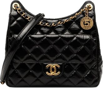 Chanel cabas médium à effet froissé CC (2021-2025) - Noir