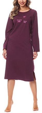 Merry Style Chemise de Nuit Lingerie Robe Vêtement dIntérieur Manches Longues Femme 91LW1 (Aubergine (Manches Longues), XXXL)