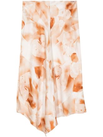Calvin Klein Satin-Midirock mit Aquarell-Print - Nude