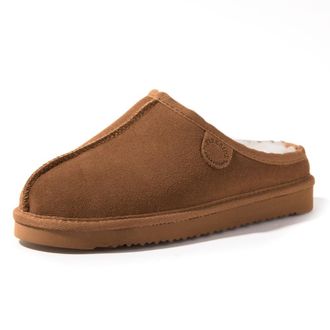 Dearfoams Herren Grafton Clog aus Echtem Lammfell f&uuml;r Drinnen und Drau&szlig;en Hausschuh, kastanienbraun, 47 EU