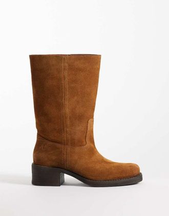 Bronx Ky-ley bottes souples hauteur genou en daim huil&eacute; caramel-Marron