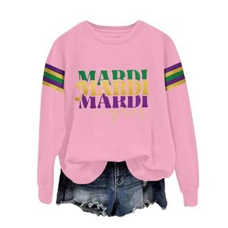 Generic Sweat-shirt tendance d&eacute;contract&eacute; &agrave; col rond imprim&eacute; &agrave; manches longues pour femme, rose, 3XL