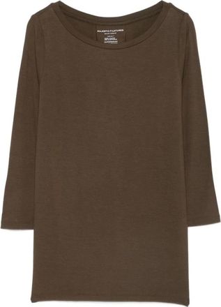 Majestic Filatures Femme, Pulls, Brun, Taille: 40 FR Soft Touch Top &agrave; Encolure D&eacute;gag&eacute;e et Manches Trois-Quarts