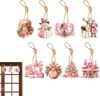 Generic 8-teiliges Neues Rosa-Weihnachtsthemen-Geschenkset - Rosa Weihnachtsbaum & Vintage-Ornamente | Retro-Party-Dekorationen, Bruchsichere Kugeln F&uuml;r Feier