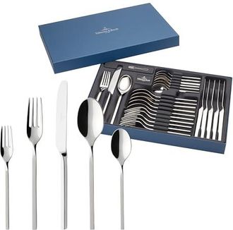Villeroy & Boch Newwave Tafelbesteck 30 Teilig Für 6 Personen, Spülmaschinenfest, Besteck Set, Essbesteck Set, Besteckset Mit Messer, Gabel, Löffel, Edelstahl