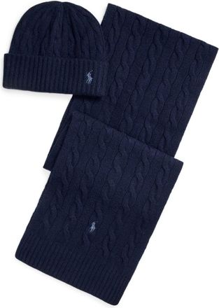 Ralph Lauren Set aus Mütze und Schal in Kaschmir-Qualität mit Logo-Stickerei in
