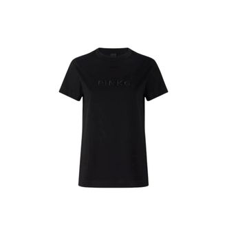 Pinko Pinko, Femme, Tops, Noir, Taille: 40 FR T-shirt Start Jersey Patch Embroidery Fw25