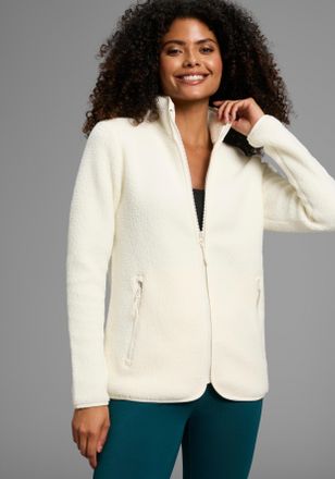 Polarino Fleecejacke POLARINO, Damen, Gr. 38, weiß (woll weiß), Fleece, Obermaterial: 100% Polyester, Fellimitat, unifarben, bequem hüftlang, eingefasste Kante