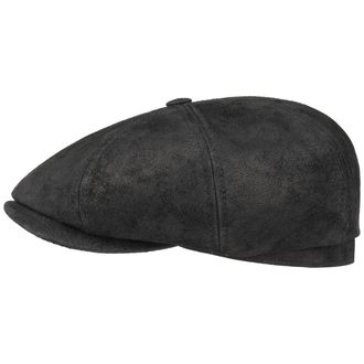 Stetson Hatteras Pigskin Flatcap Leder Schieberm&uuml;tze mit Innenfutter Herren Sommer Winter schwarz XXL (62-63 cm)