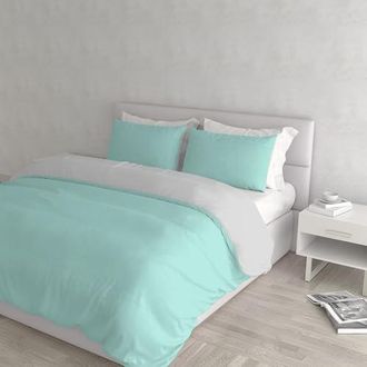 Italian Bed Linen Natural Color Doubleface Bettbezug, 100% Baumwolle, Öl grün/Flasche grün, kleine Doppelte