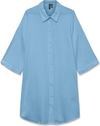 Vero Moda Damen Vmnatali 3/4 Long Overshirt WVN Ga Noos, Airy Blue, X-Large