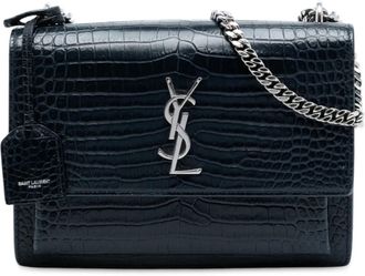 Saint Laurent Hobo Bags - Medium Croc Embossed Monogram Sunset Bag - Gr. unisize - in Schwarz - f&uuml;r Damen
