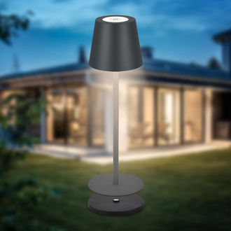 B.K.Licht LED Tischlampe kabellos IP44 mit Ladestation, stufenlos dimmbar, Akku & Lichtquelle tauschbar, Nachttischlampe, Dekolampe, LED Lampe, Tischleuchte, Wo