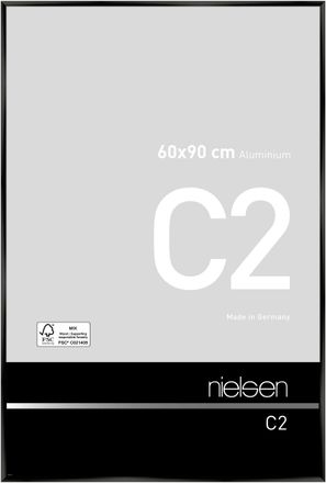 Nielsen Design Bilderrahmen, 60 x 90 cm, Aluminium, Schwarz glanz, Posterrahmen zum Aufh&auml;ngen im Hoch- & Querformat, Echtglas, C2