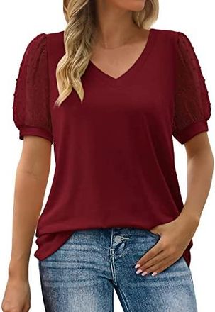 Generic Chemisiers Tuniques Soldes Blouse Travail Soldes Chemisier Satin Femme Chic Rouge Deguisement Taille 54 Tunique Fluide ÉTé T Shirts Oversize Chemise M
