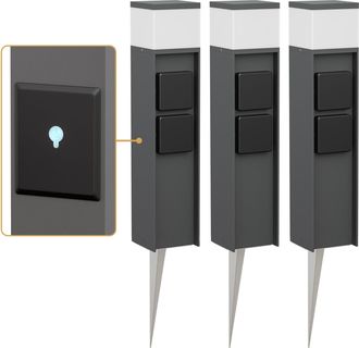 LEDs Com 3 Stück Pollerleuchte PODEL mit Erdspieß für außen, Smart Home, 39cm, anthrazit, 2 Steckdosen, inkl. G9 Leuchtmittel, 501lm, warmweiß