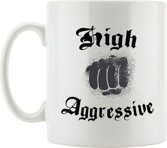 Pixxprint High Agressiv UFC MMA Fight Fun Party Clubwear USA Tasse, ca. 300ml Fassungsverm&ouml;gen, Keramik Wei&szlig;, Sp&uuml;lmaschinenfest