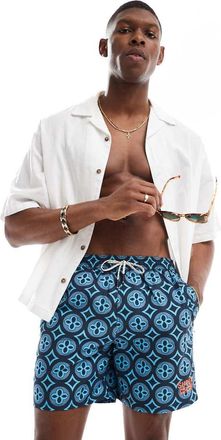 Superdry Short de bain 17 pouces à imprimé mosaïque - Bleu talavera