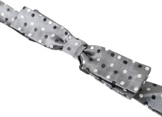 Dolce & Gabbana Gray Polka Dot Silk Adjustable Men Neck Papillon Bow Tie